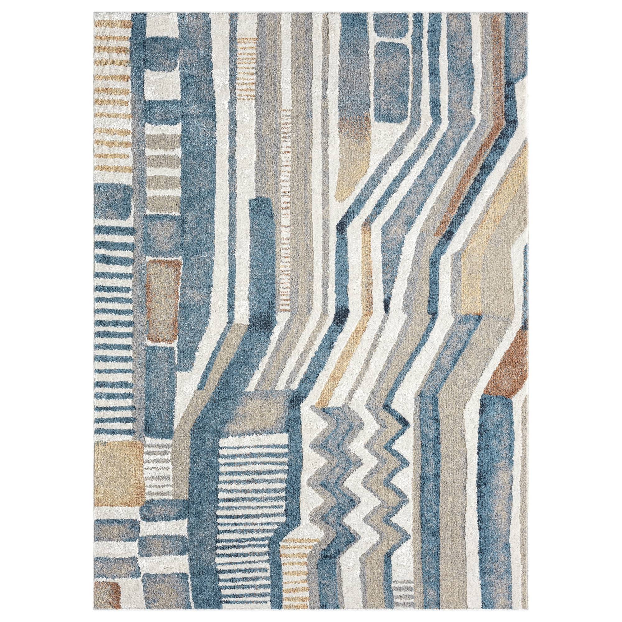 Ox Bay Wesley 7'9" x 9'9", Blue/Beige Stripe Washable Indoor Area Rug ...