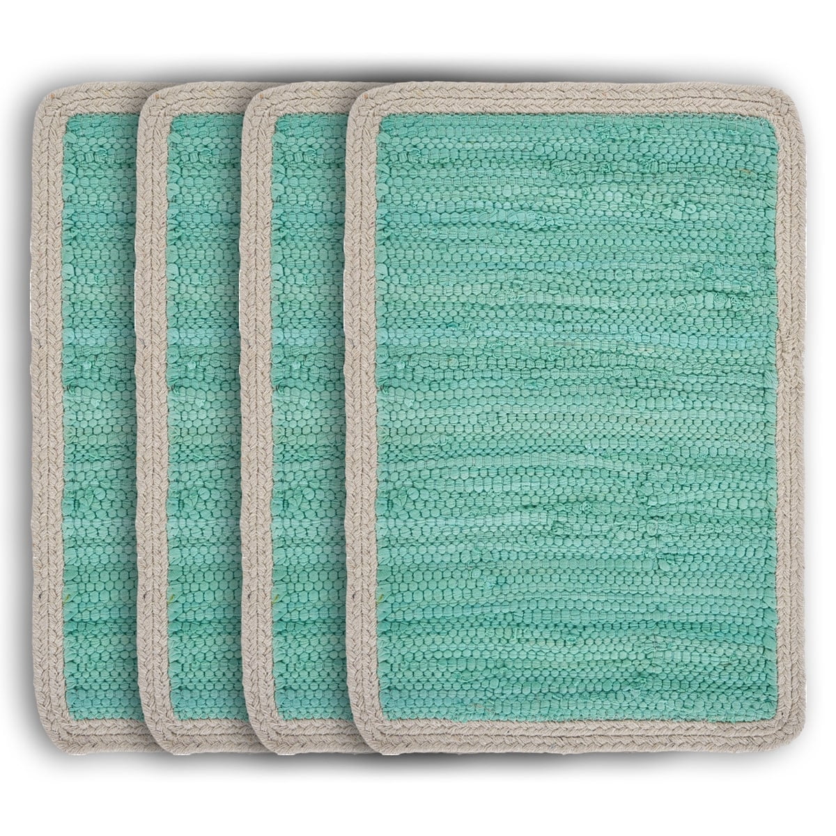 Ox Bay Zest Set of 4 Cotton Placemats, Turquoise/Cream Bordered ...