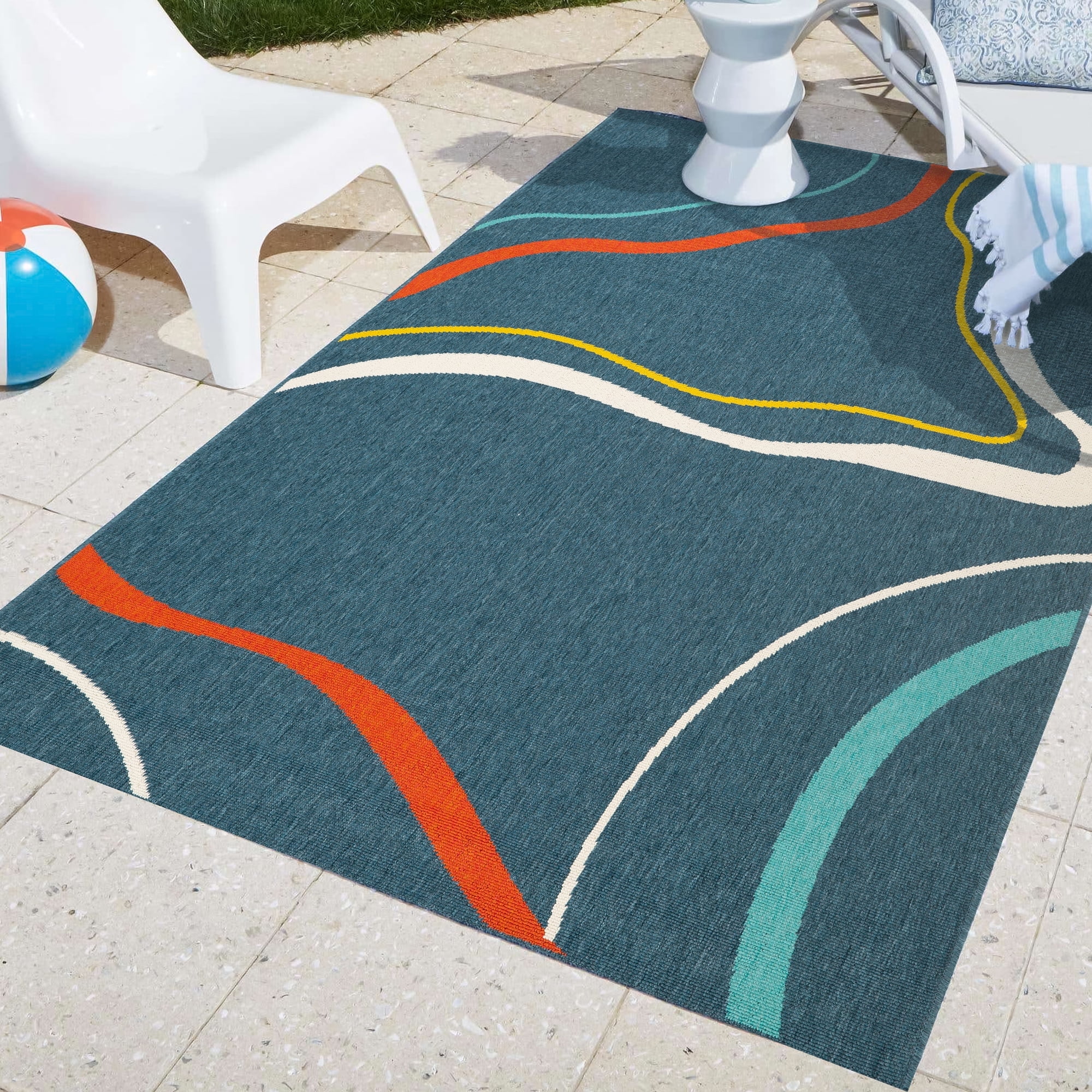 Ox Bay and Evette Rios Dora 5' x 7' Navy/Multi Abstract Indoor/Outdoor Area Rug - Walmart.com