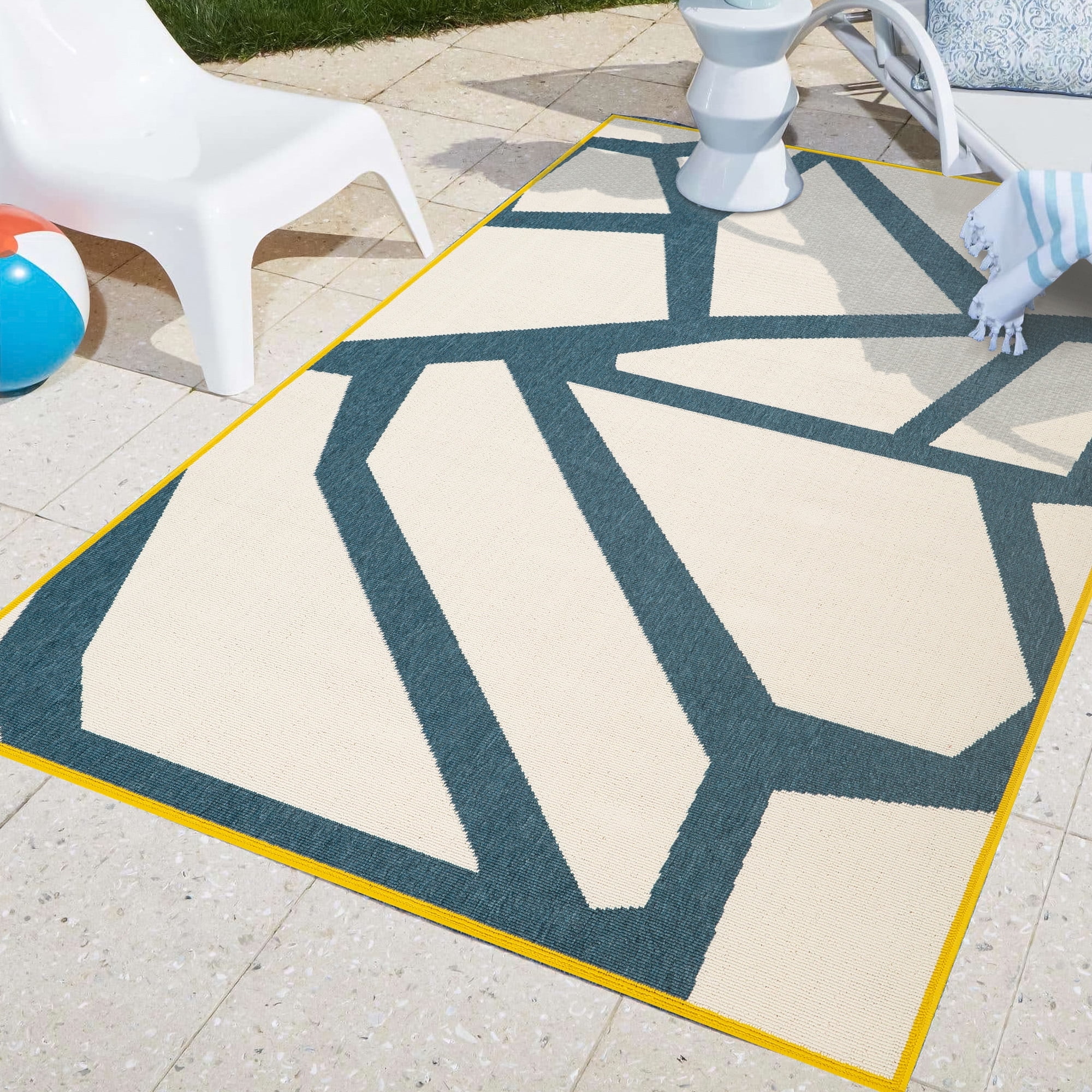 Ox Bay and Evette Rios Dora 8' x 9'9" White/Navy Abstract Indoor/Outdoor Area Rug - Walmart.com