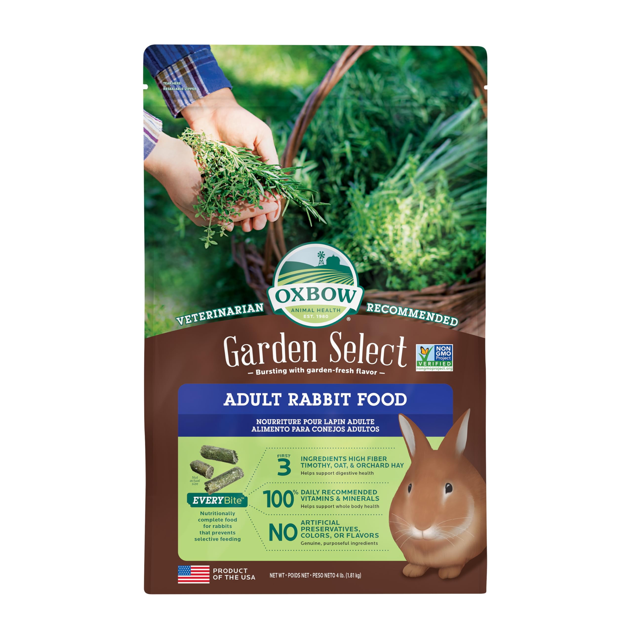 Oxbow Animal Health Garden SBF3 Select Rabbit Food, Adult Rabbit, Made ...