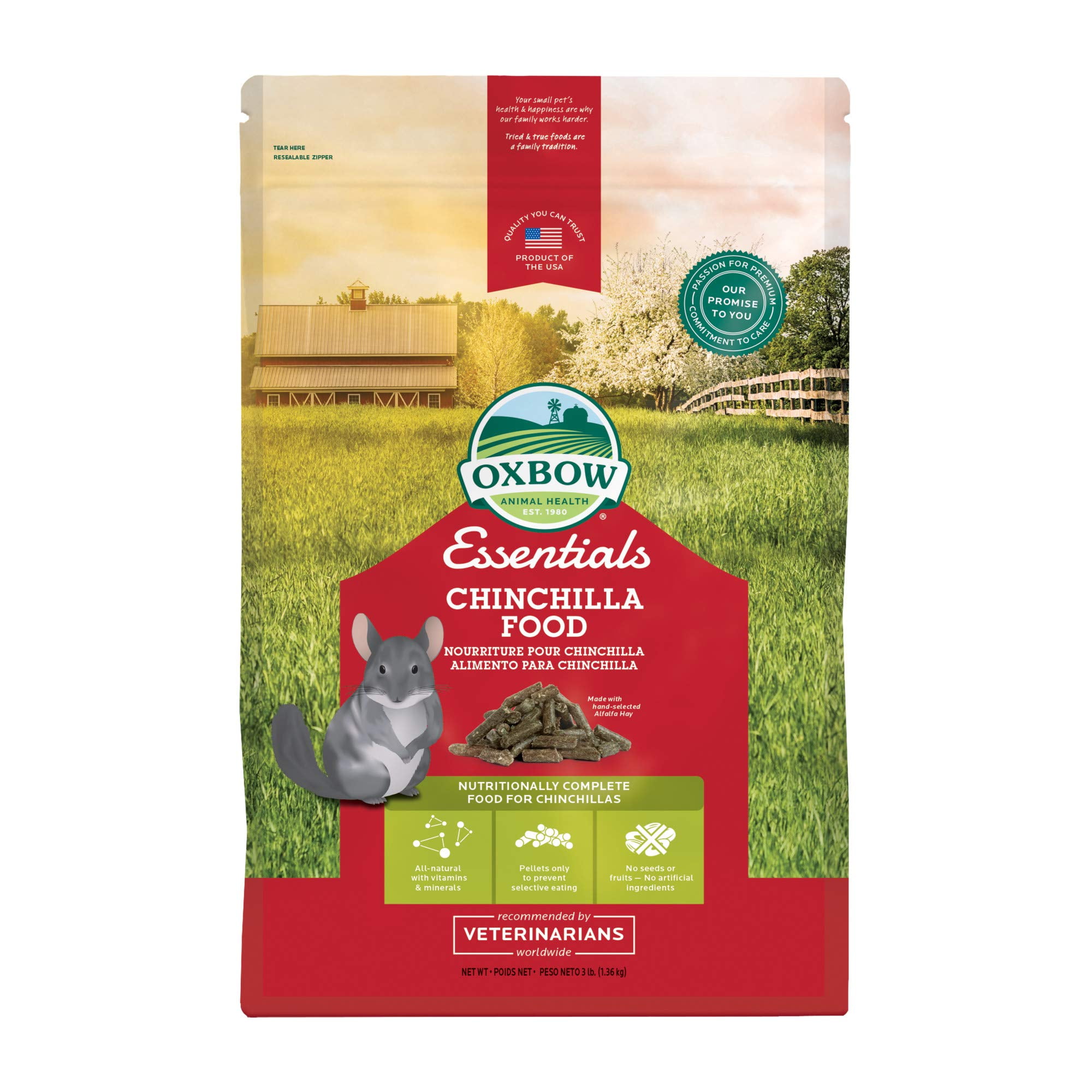 Oxbow Essentials Chinchilla Food, TMA2 Made with Oxbow Alfalfa, Vitamin ...