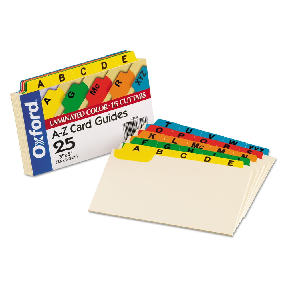 Oxford 03514 Laminated Index Card Guides, Alpha, 1/5 Tab, Manila, 3 x 5 ...