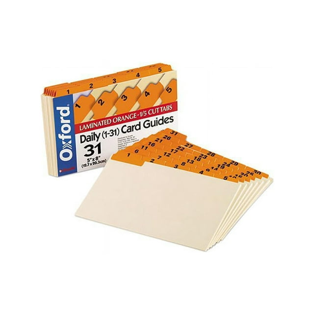 Oxford 05832 Laminated Index Card Guides, Daily, 1/5 Tab, Manila, 5 x 8 ...