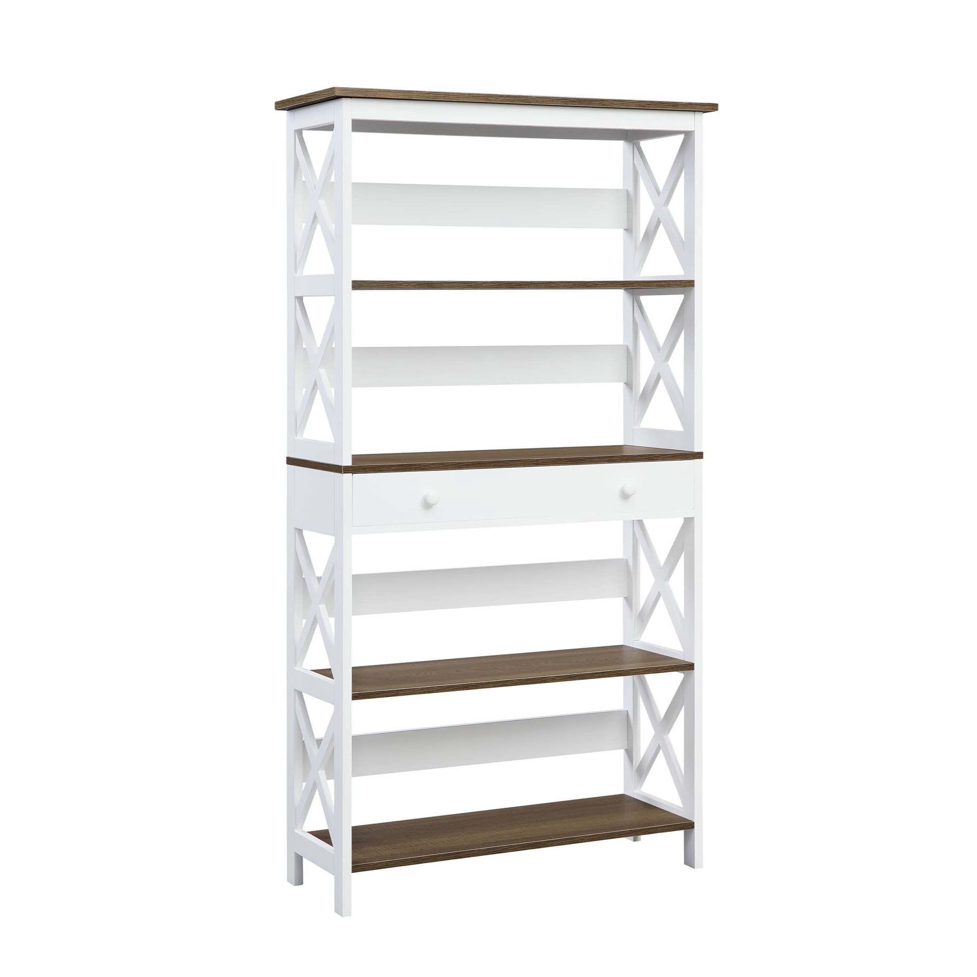 Oxford 4 Tier Bookcase with Drawer, Driftwood and White - Walmart.com