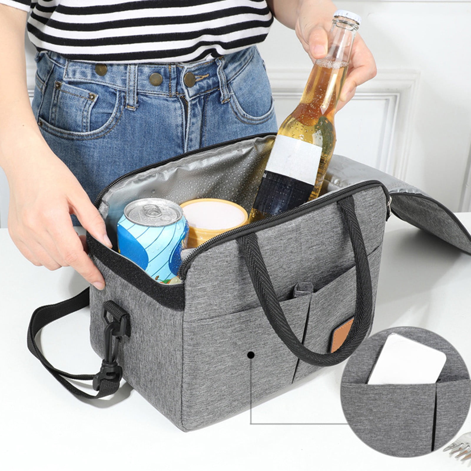 Oxford Cloth Insulated Lunch Bag Thermal Cooler Tote with Adjustable ...