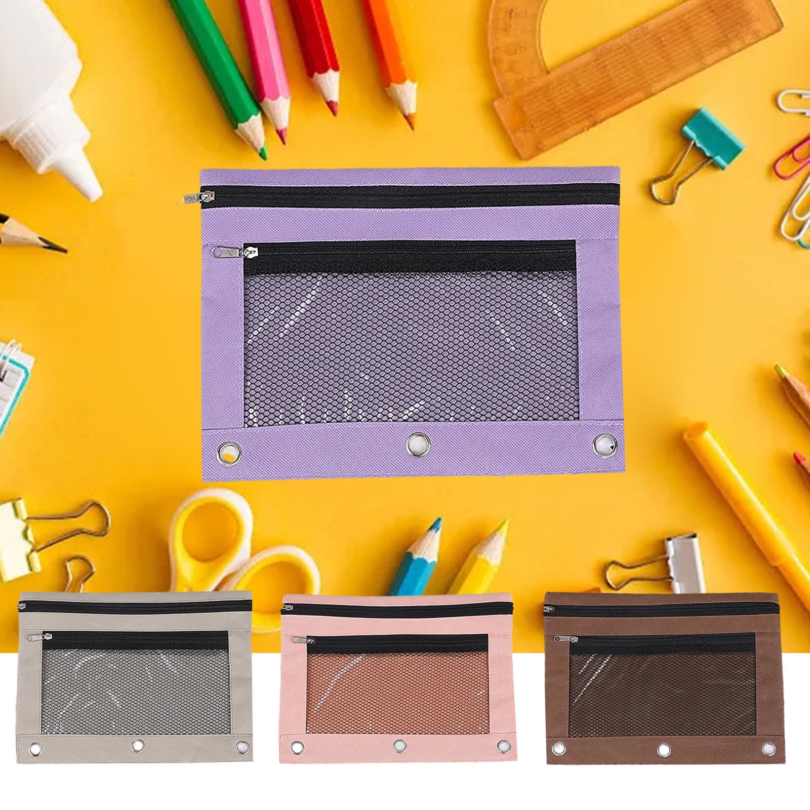 Oxford Cloth Three-Hole Binder Pouch - Double Mesh Layer Zipper ...