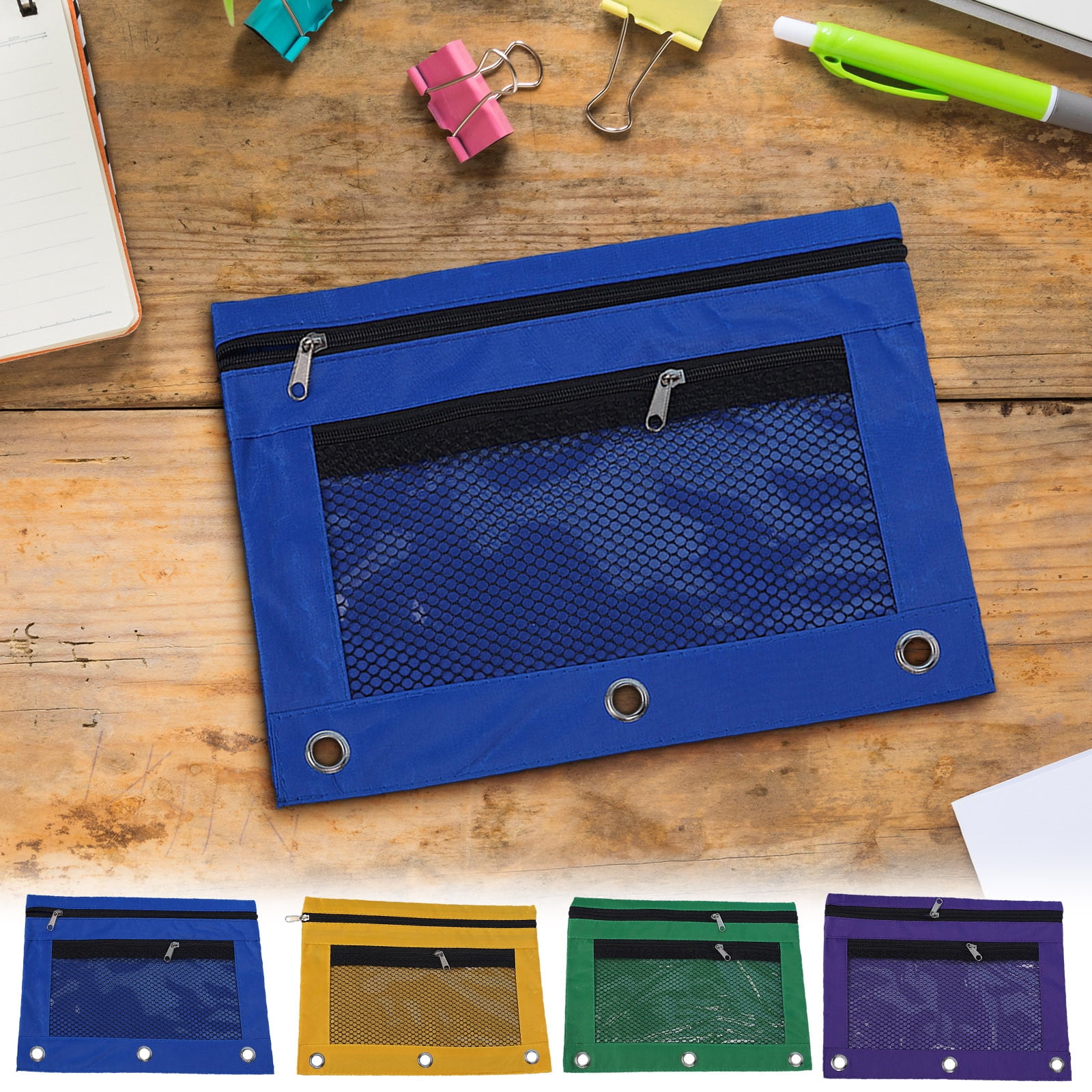 Oxford Cloth Three-Hole Binder Pouch - Double Mesh Zipper Organizer for ...