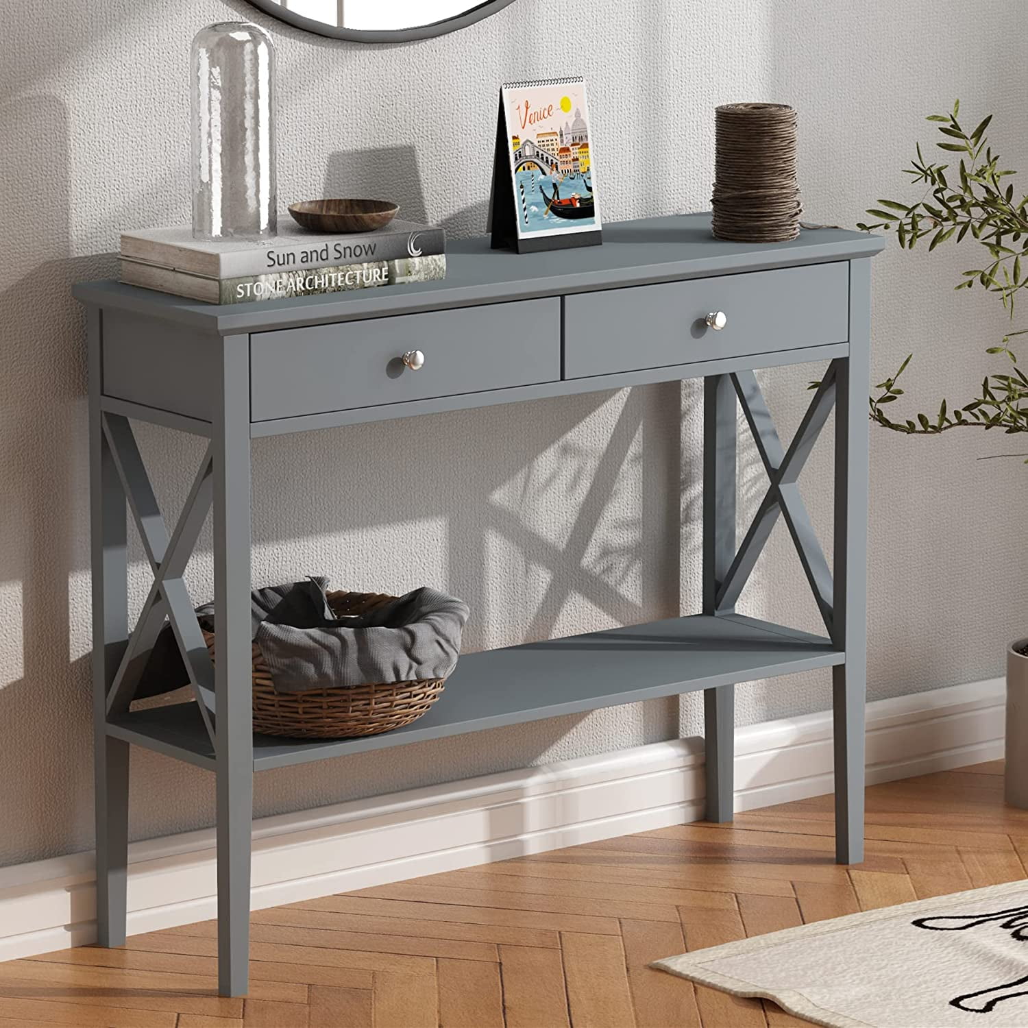 Oxford Console Table with 2 Drawers Sofa Table Narrow for Entryway ...