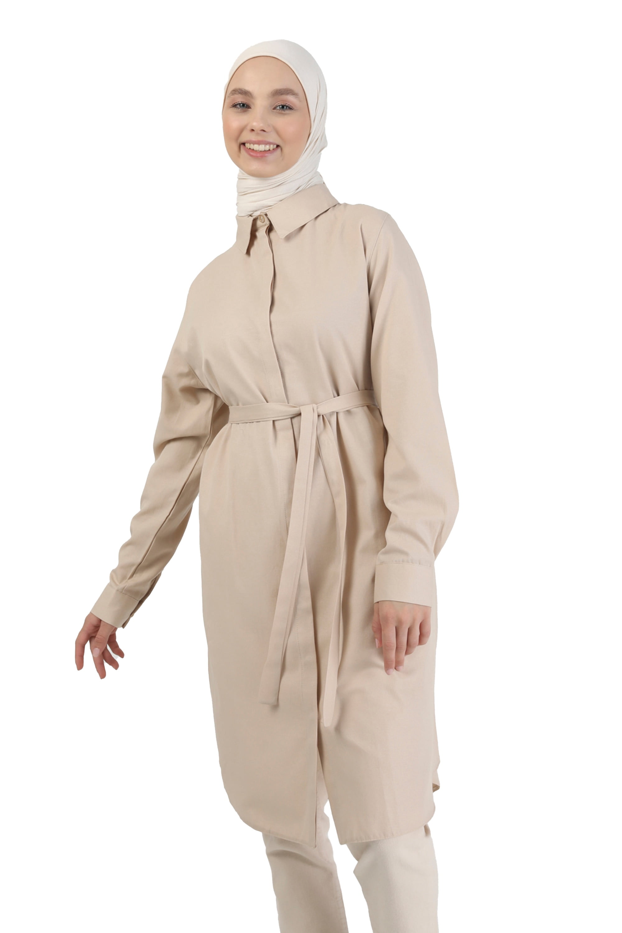 Oxford Fabric Tunic With Hidden Buttons Light Mink - Walmart.com