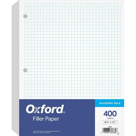 Oxford Filler Paper, 8-1/2" x 11", 4 x 4 Graph Rule, 3-Hole Punched ...
