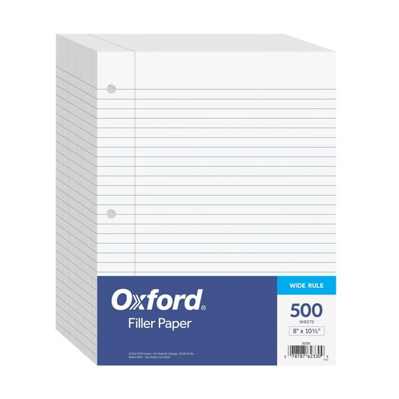 Oxford Filler Paper, 8 x 10-1/2 inch Wide Ruled, 3 Hole Punch, Loose ...