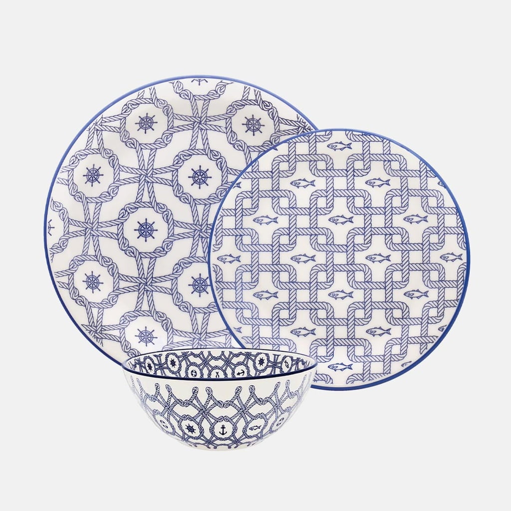 Oxford Floreal Modern Dishware: Nautical Stoneware 12 Piece Dinner Set ...