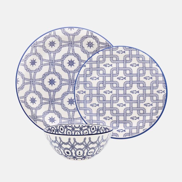 Oxford Floreal Modern Dishware: Nautical Stoneware 12 Piece Dinner Set ...
