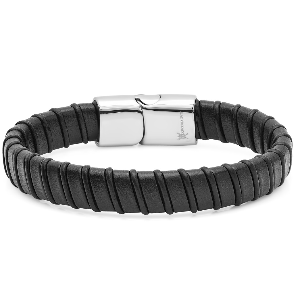 Oxford Ivy Mens Faux Leather Bracelet with Locking Stainless Steel ...
