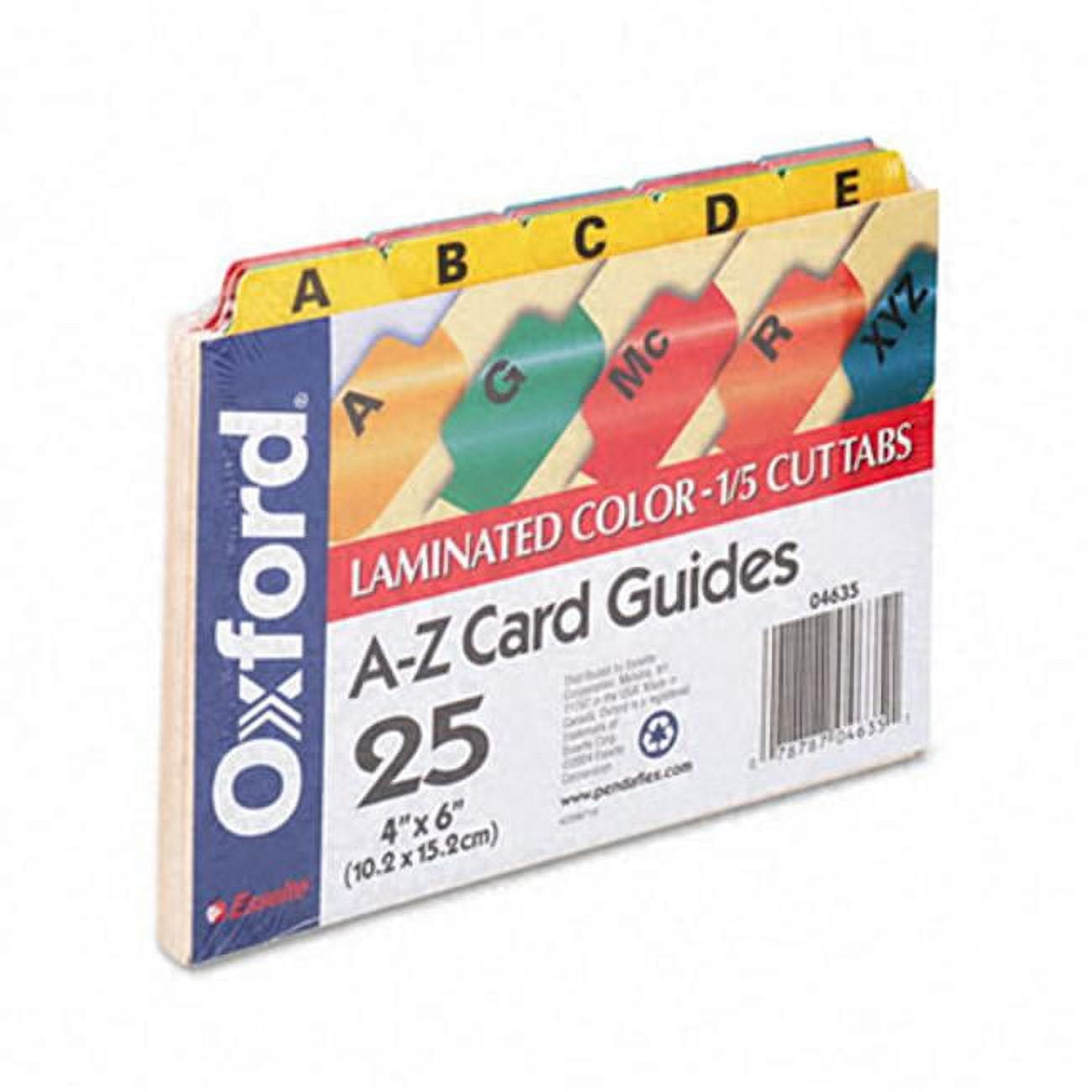 Oxford Laminated Index Card Guides- Alpha- 1/5 Tab- Manila- 4 x 6- 25 ...