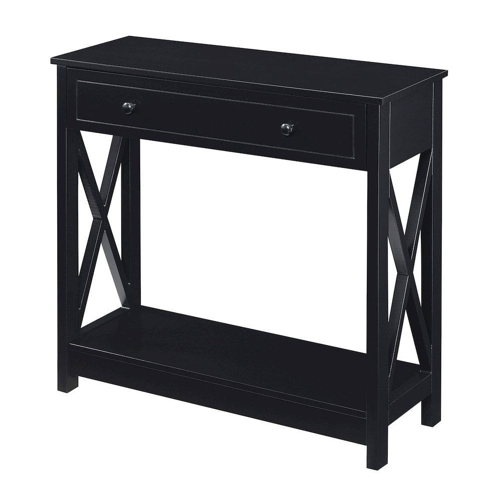 Oxford One-Drawer Entryway Hall Table with Shelf in Black Wood Finish ...