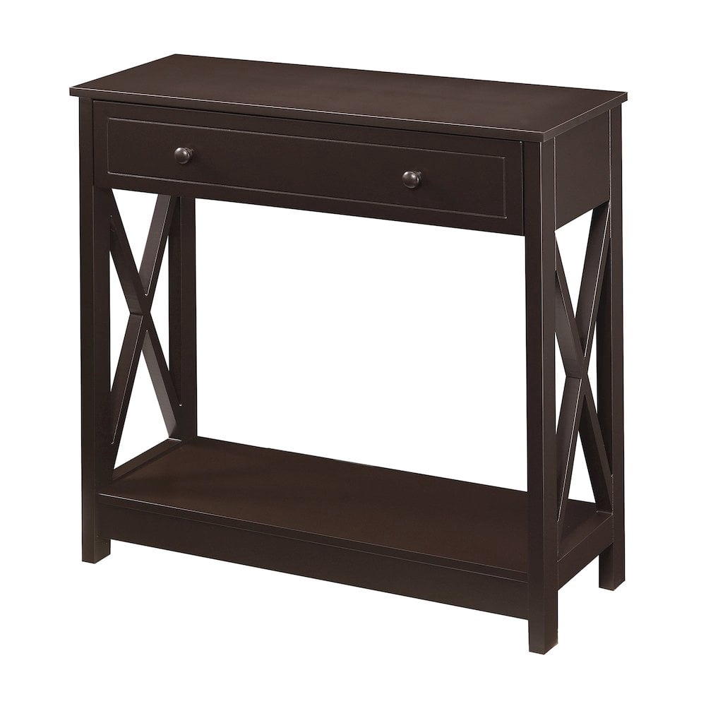 Oxford One-Drawer Entryway Hall Table with Shelf in Espresso Wood ...