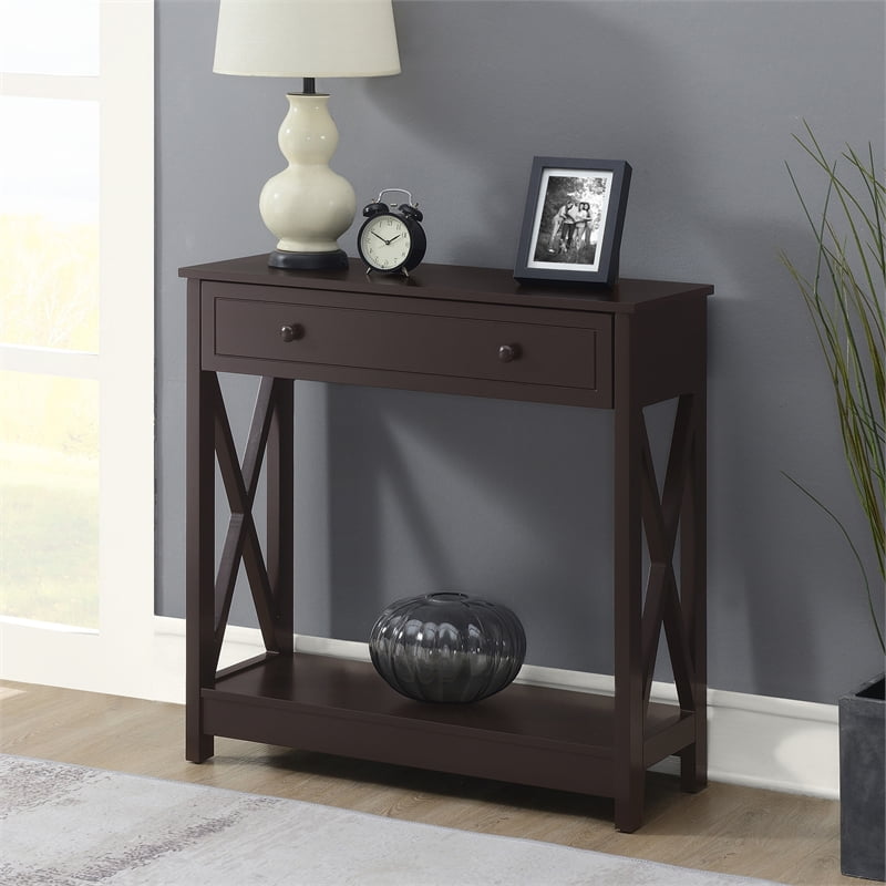 Oxford One-Drawer Entryway Hall Table with Shelf in Espresso Wood ...