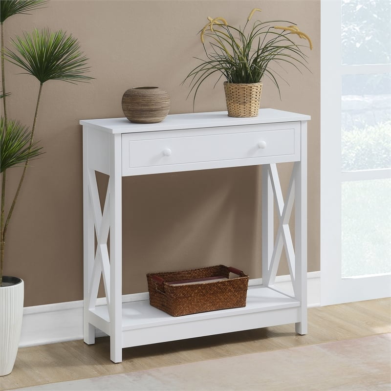 Oxford One-Drawer Entryway Hall Table with Shelf in White Wood Finish ...