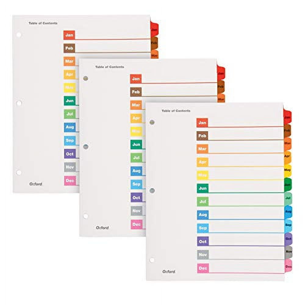 Oxford OneStep Jan-Dec Monthly Binder Dividers, 12 Tab Sets, 3 Sets ...