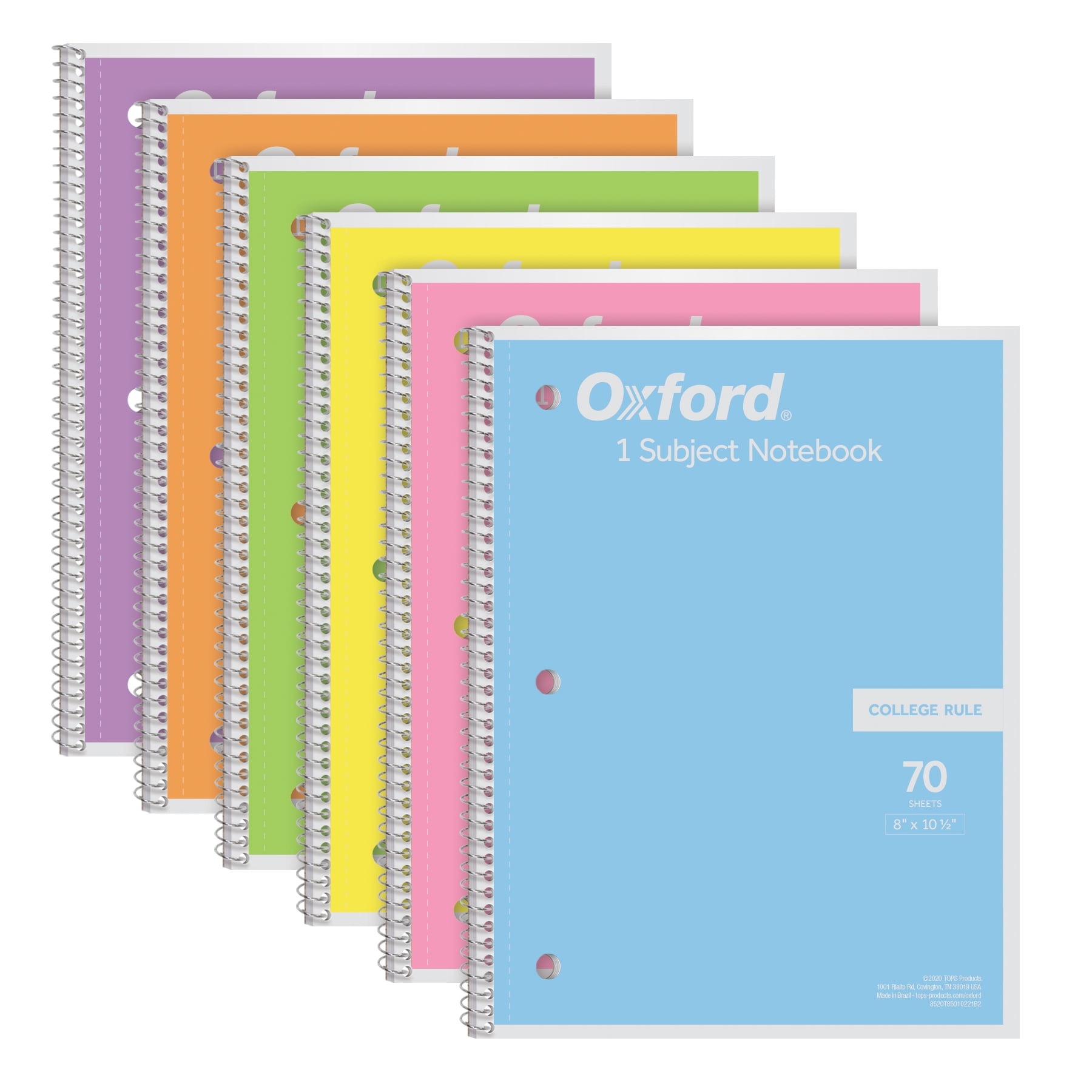 Oxford 6 Pack Spiral Notebooks, 1 Subject, College Ruled, 8 x 10-1/2 ...