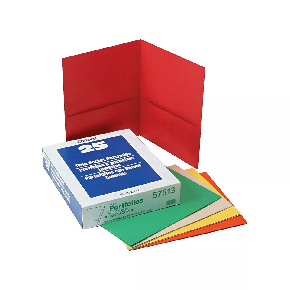 Oxford Twin-Pocket Folder Embossed Leather Grain Paper Assorted Colors ...