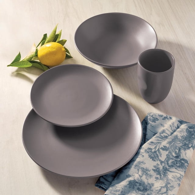 Oxford Unni Solids, Rain Cloud Stoneware 16 Piece Dinnerware, Set ...