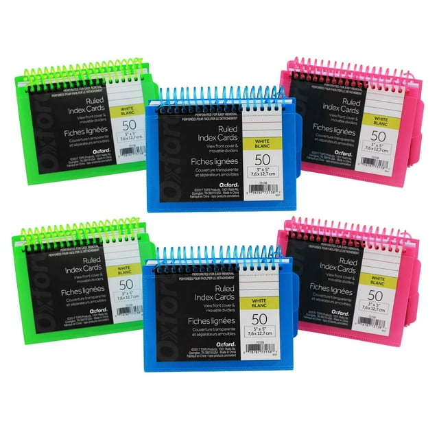 Oxford View Front Spiral Index Cards 3" x 5" Poly Cover, Pack of 6 ...