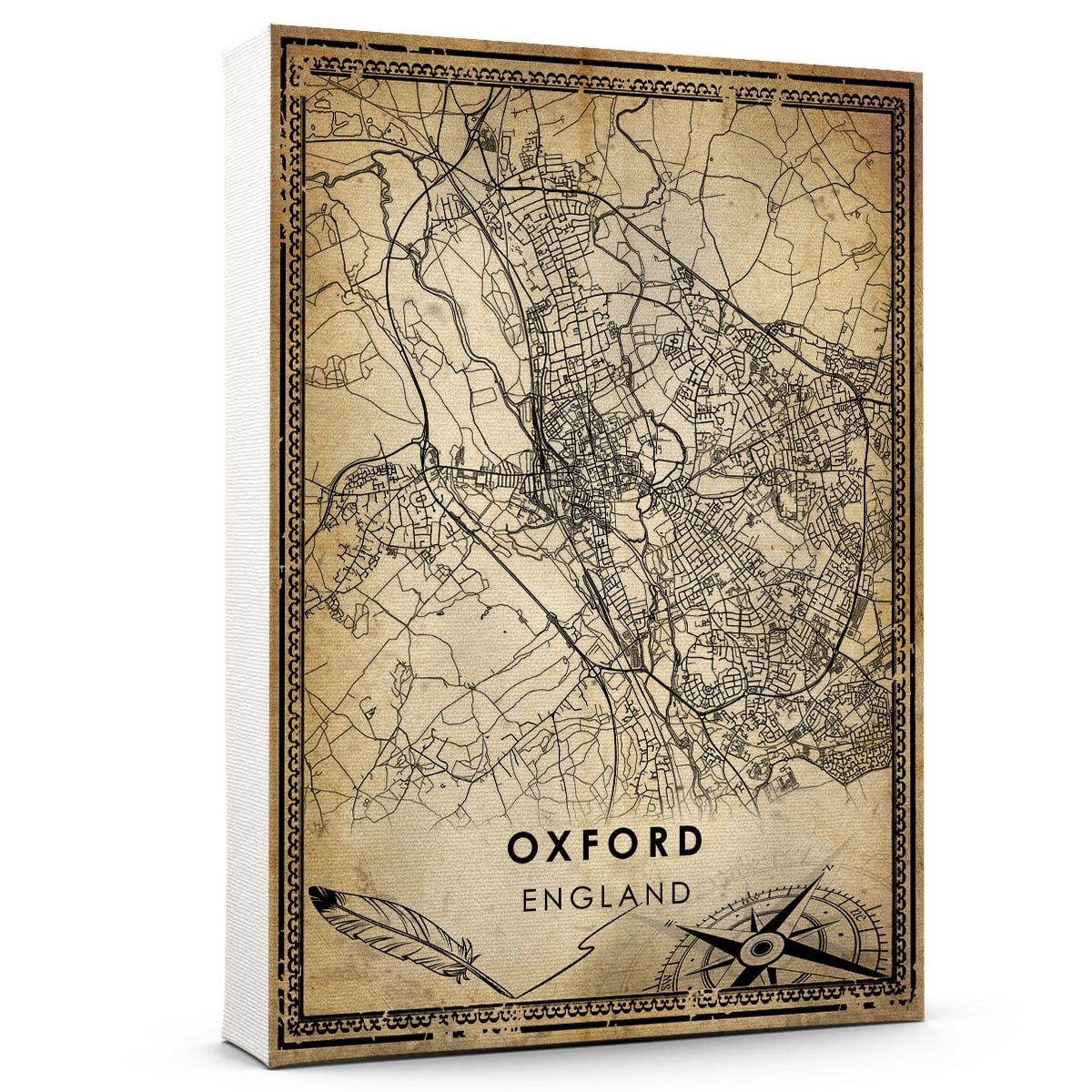 Oxford Vintage Map Prints Canvas, England Map Art Canvas, Canvas ...