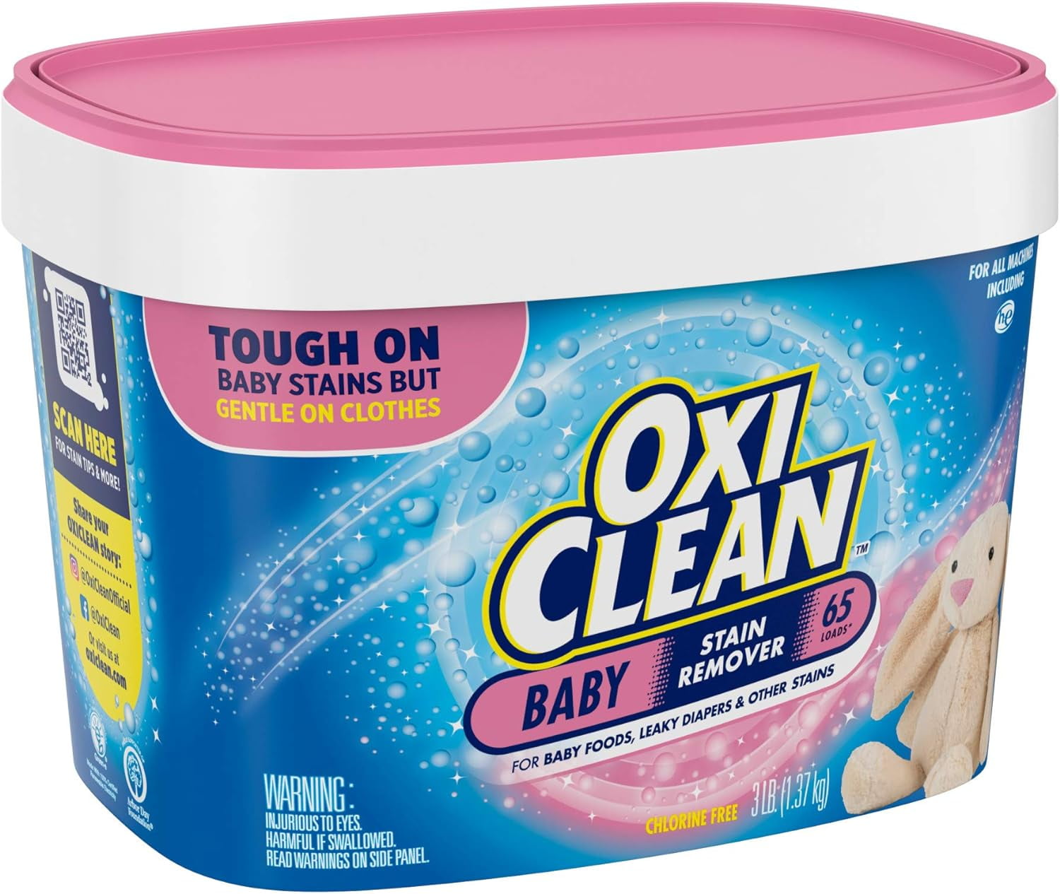 OxiClean Baby Stain Remover Powder, 3 lb, Gentle Laundry Pre-Soak ...