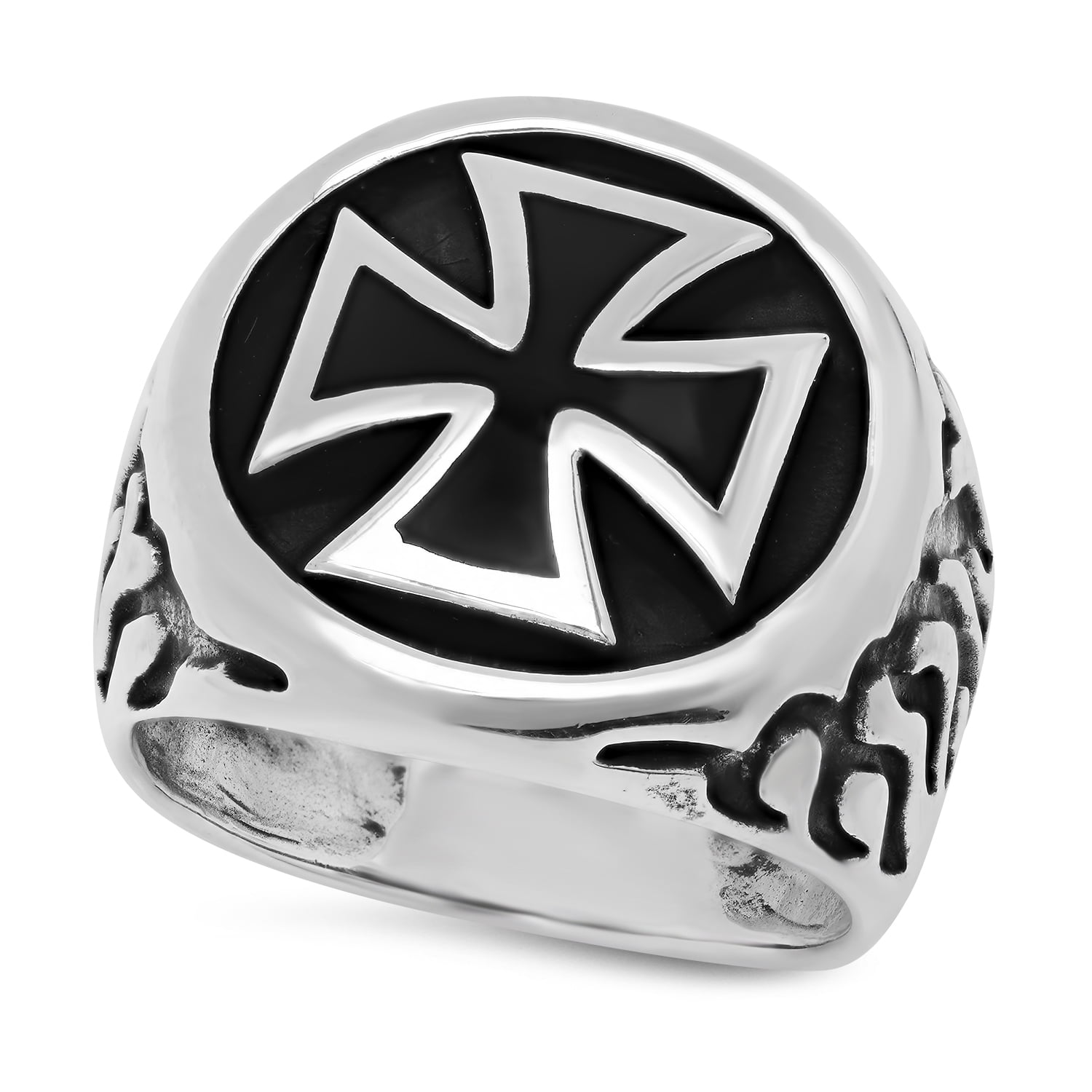 Oxidized 925 Sterling Silver Flaming Iron Cross Biker Ring, Size 8 ...