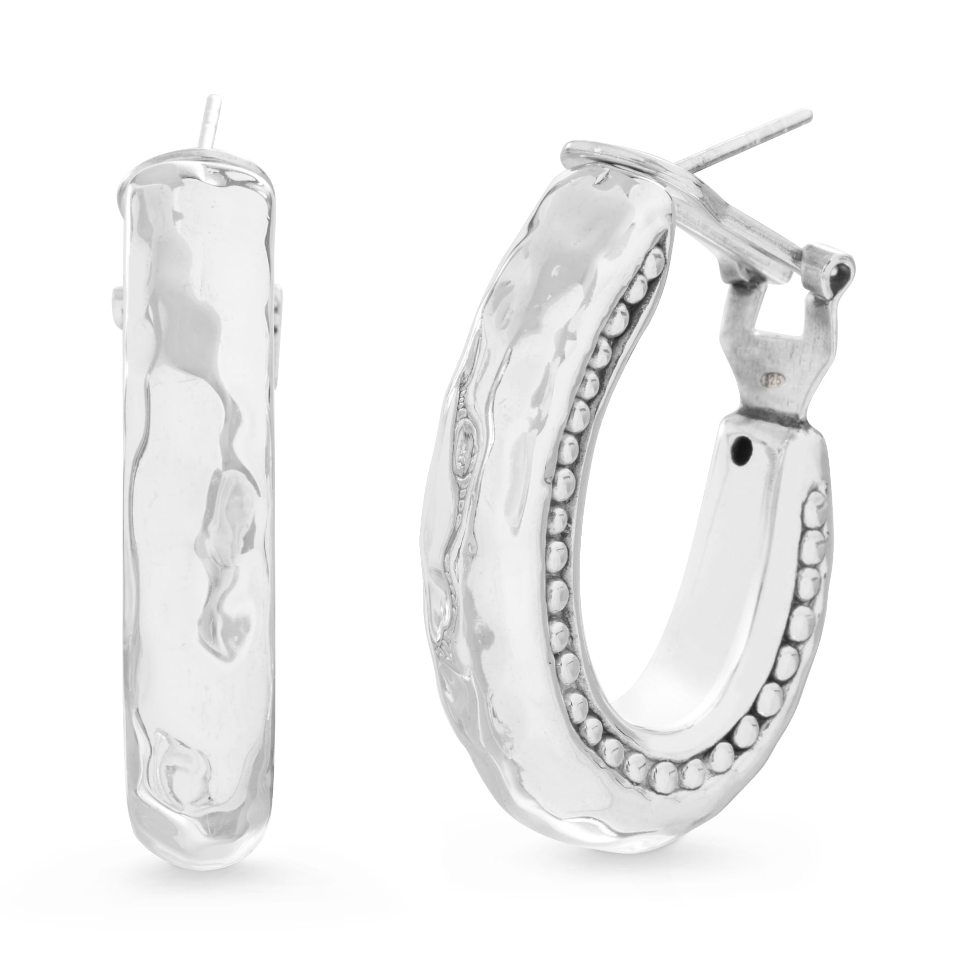 Oxidized Beaded Omega Hoop Earring in Sterling Silver - Walmart.com