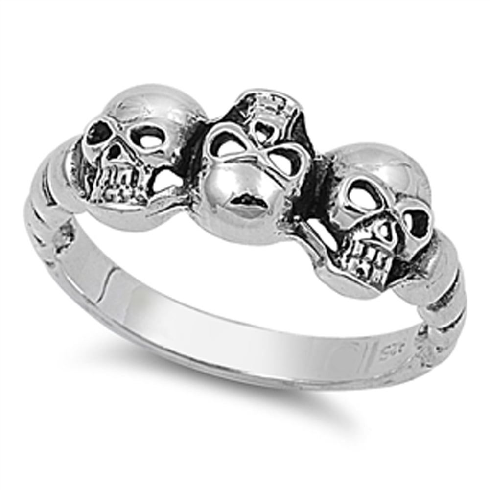 Oxidized Biker Skull Skeleton Scary Ring 925 Sterling Silver Band ...