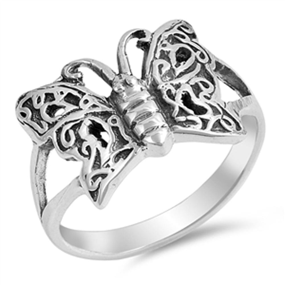 Oxidized Butterfly Celtic Knot Wing Ring 925 Sterling Silver Band ...
