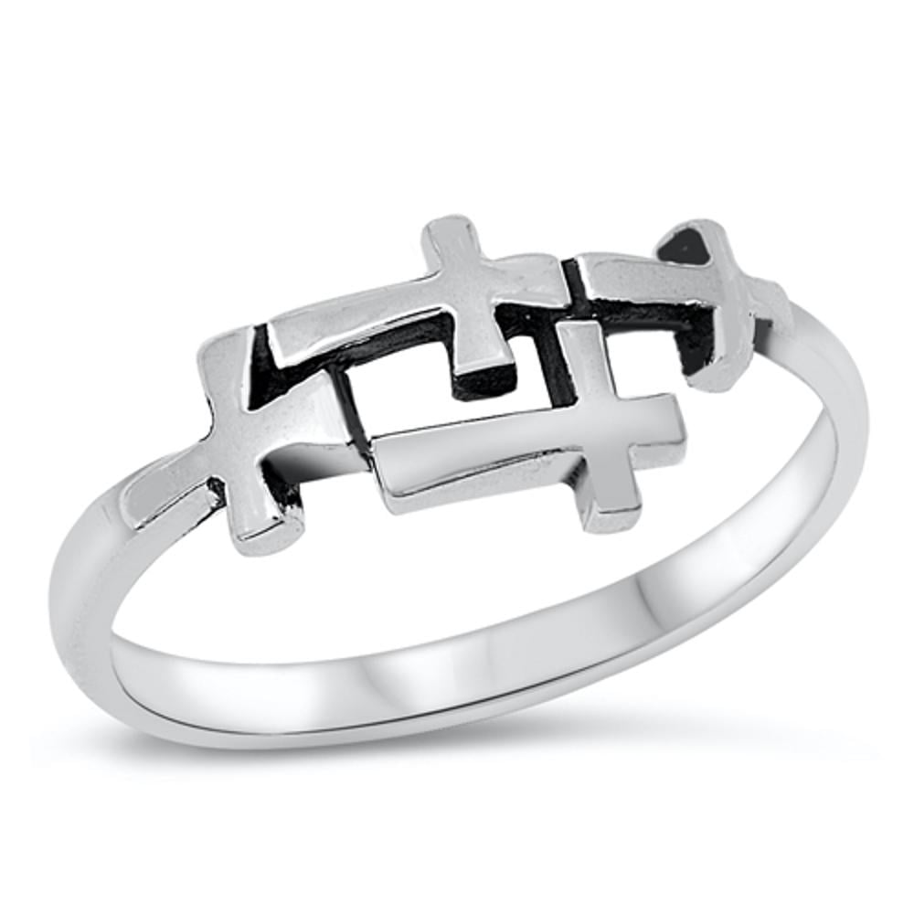 Oxidized Cross Christian Promise Ring .925 Sterling Silver Band Jewelry ...