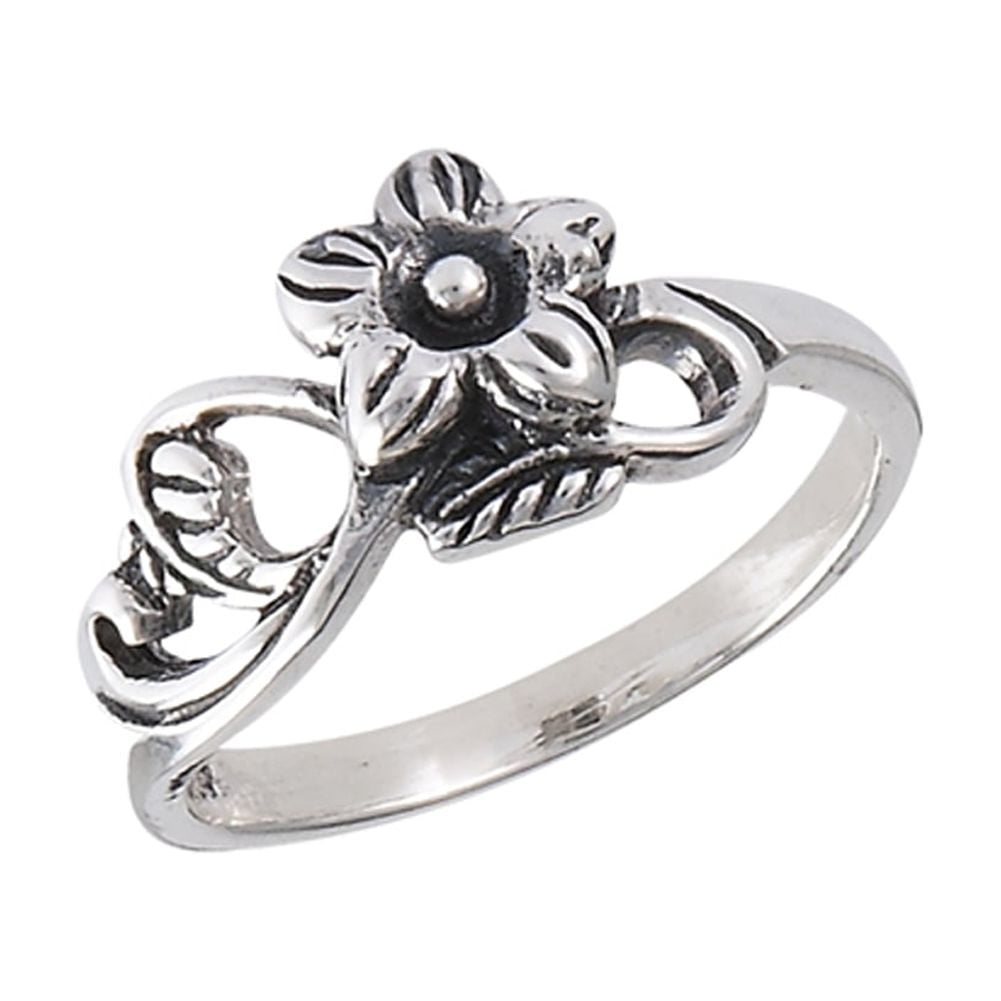 Oxidized Flower Leaf Filigree Ring .925 Sterling Silver Band Jewelry ...