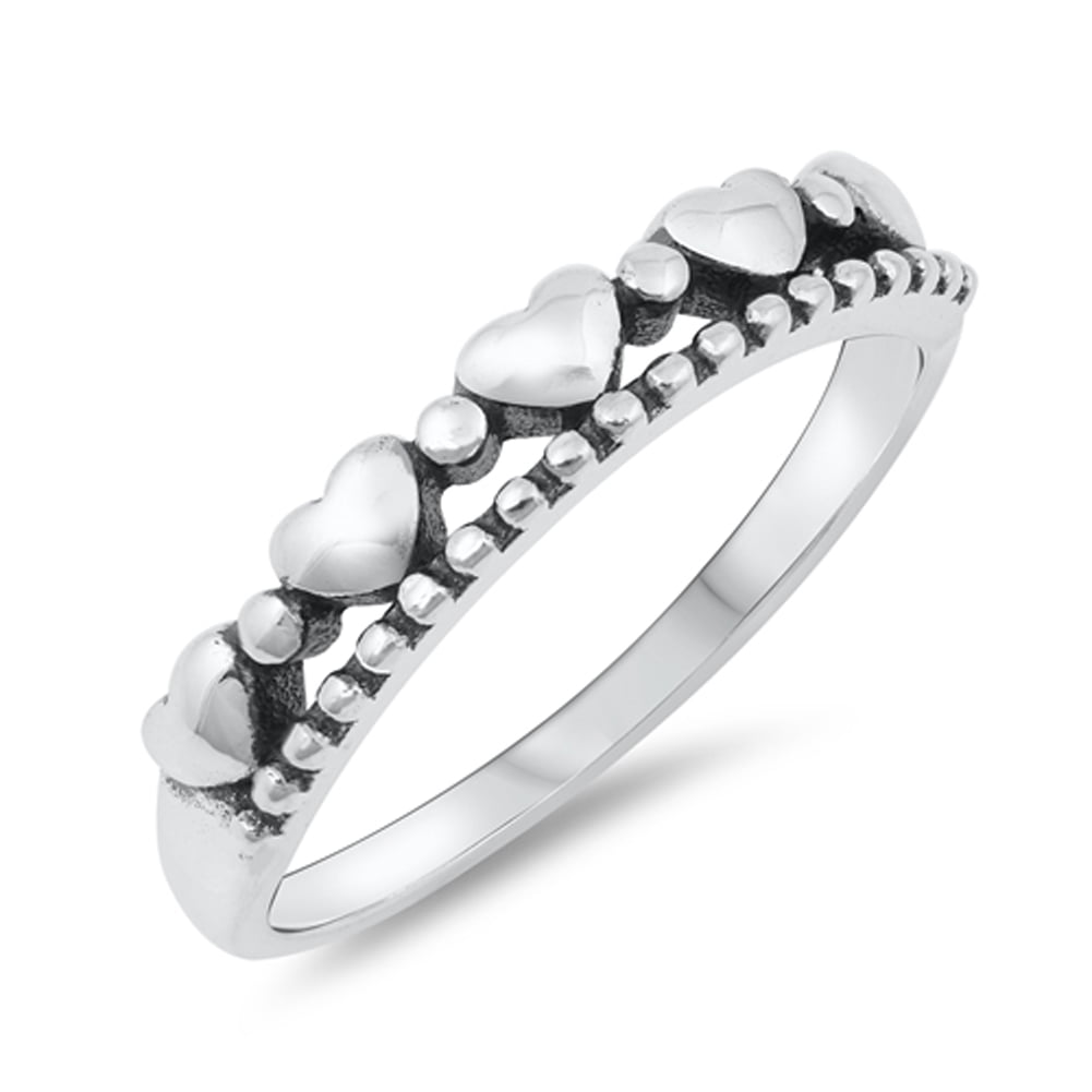 Oxidized Heart Tiara Promise Purity Ring 925 Sterling Silver Band ...