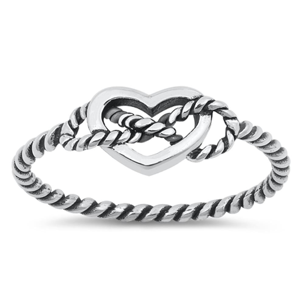 Oxidized Infinity Rope Love Knot Heart Ring .925 Sterling Silver Band ...