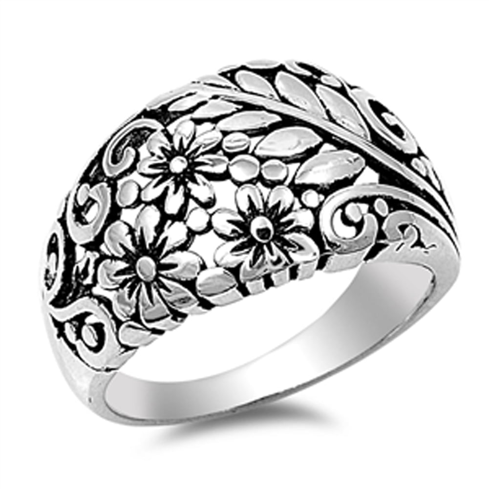 Oxidized Karen's Flower Leaf Filigree Ring .925 Sterling Silver Band ...