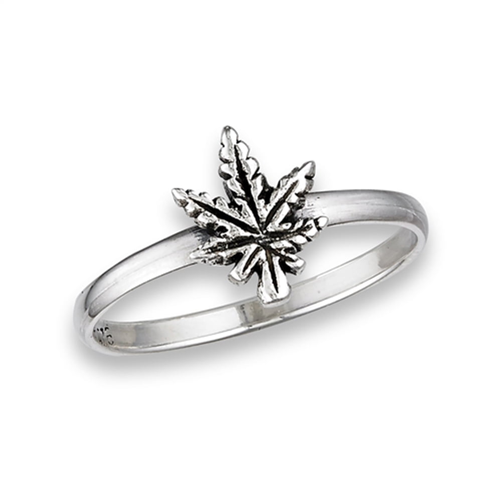 Oxidized Marijuana Leaf Ring .925 Sterling Silver Band Jewelry Female ...