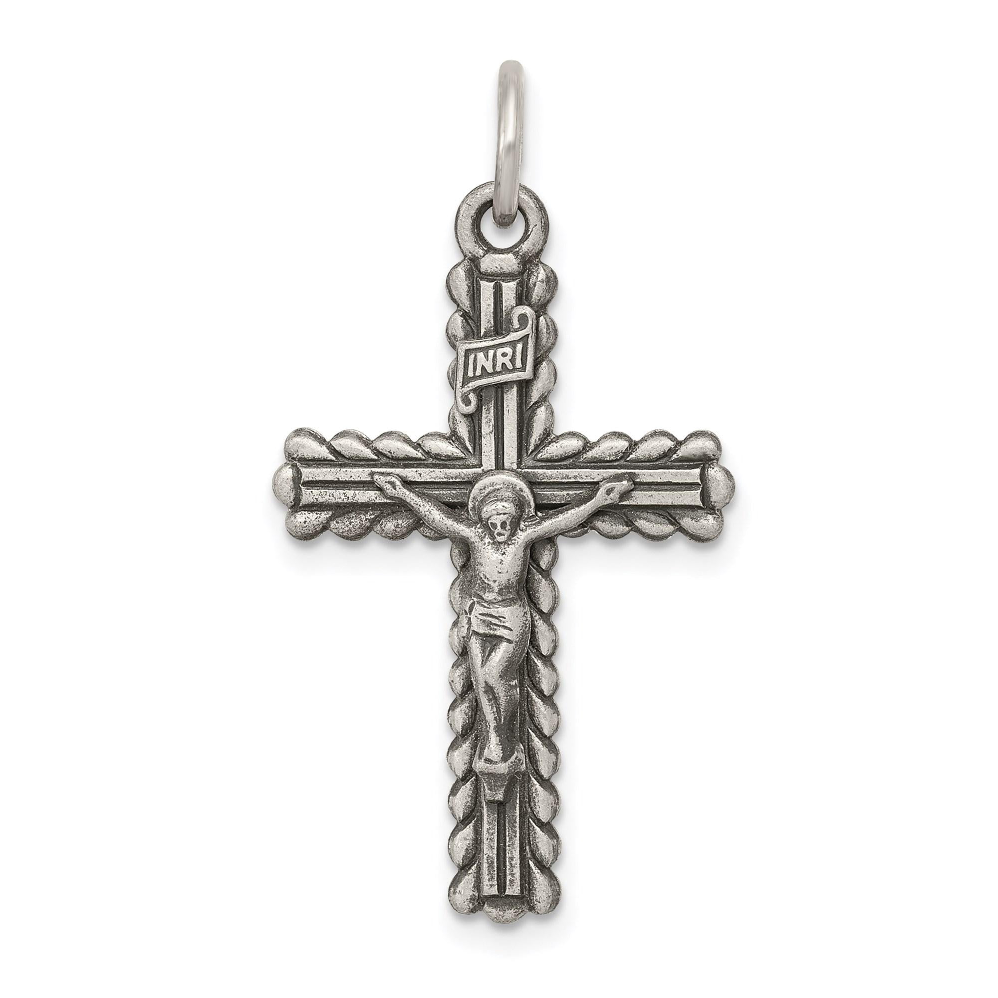 Oxidized Silver Crucifix Cross Pendant Necklace with Brushed Finish ...