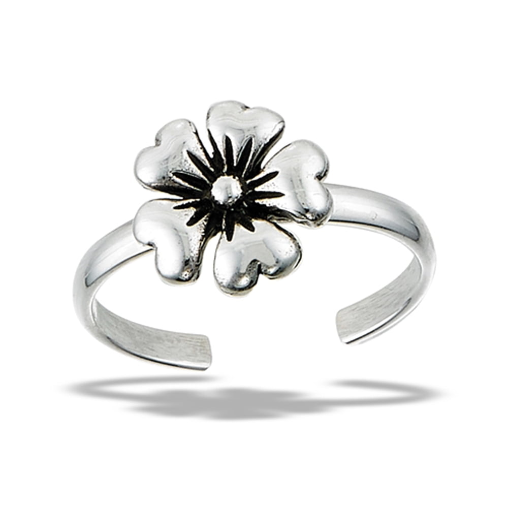Oxidized Sterling Silver Hawaiian Flower Toe Ring 925 Plumeria Midi Band Jewelry Female Unisex ...