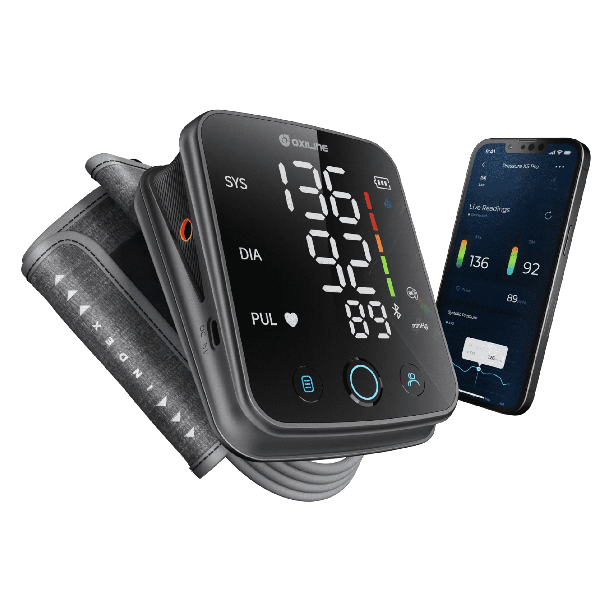 Oxiline Pressure XS Pro Smart Upper Arm Blood Pressure Monitor with ...