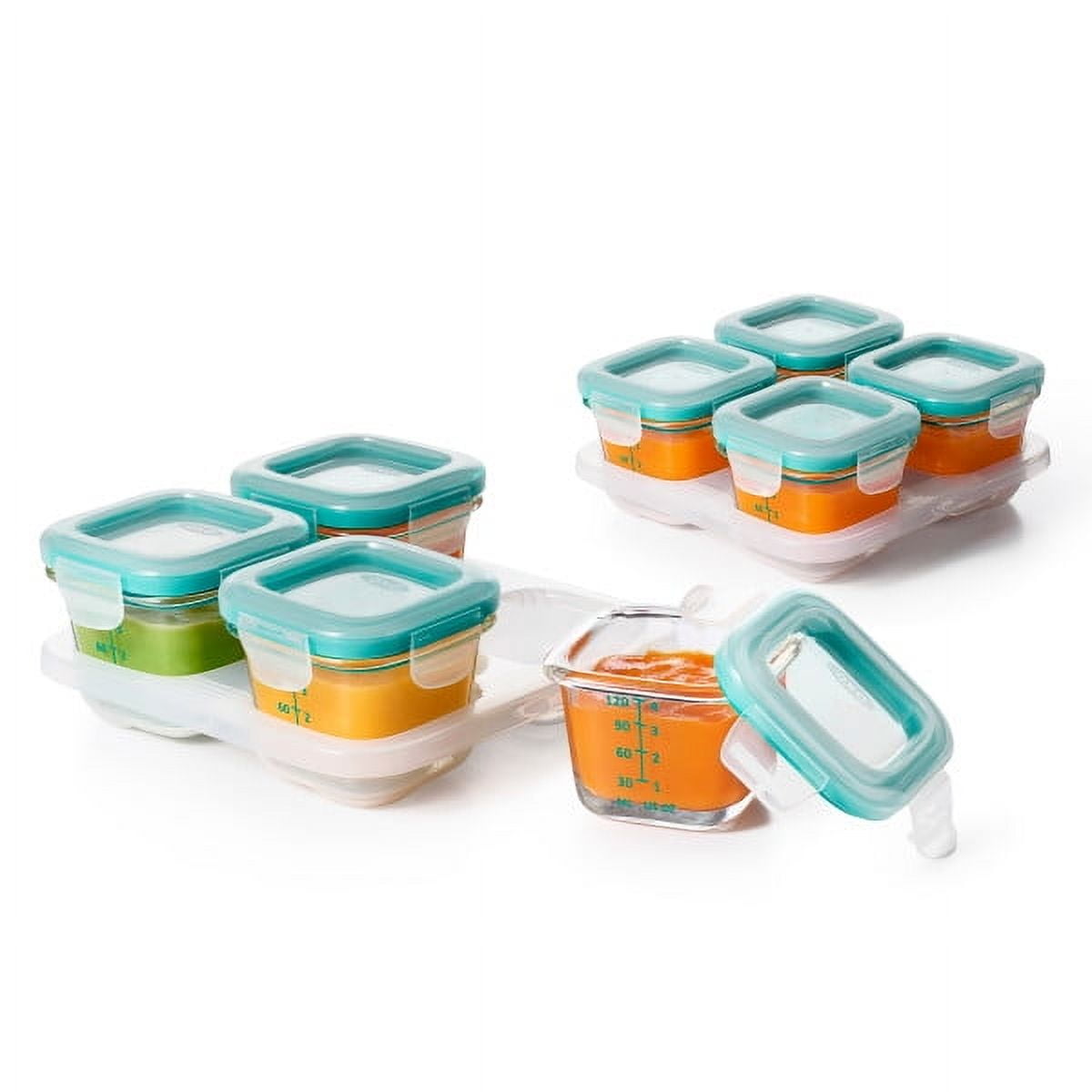 OXO Tot Glass Baby Blocks Food Storage Containers, 4 oz, Teal, 8-Pack ...