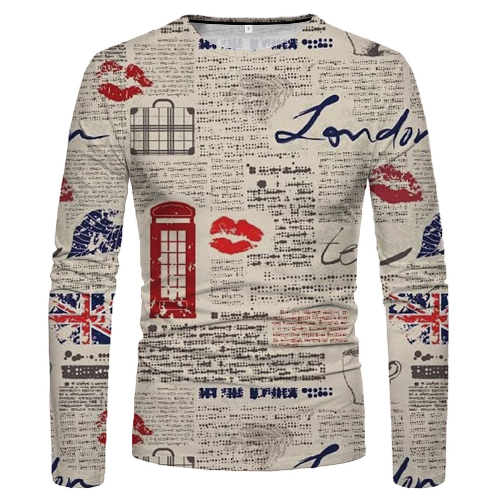 Oxodoi Deals Clearance Long Sleeve Tee Shirts for Men Men's Loose Round ...