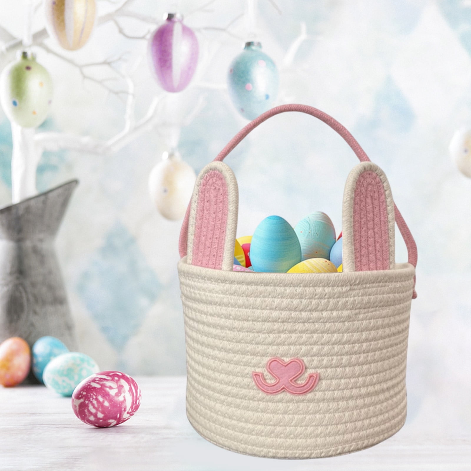 Zonao Easter Bunny Woven Basket with Handle Easter Decor Easter Egg ...