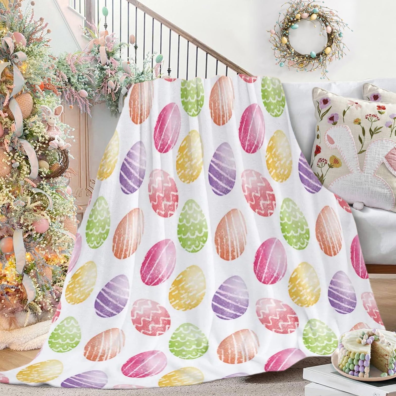 Zonao Easter Eggs Fleece Throw Blanket for Couch Sofa,Cute Easter ...