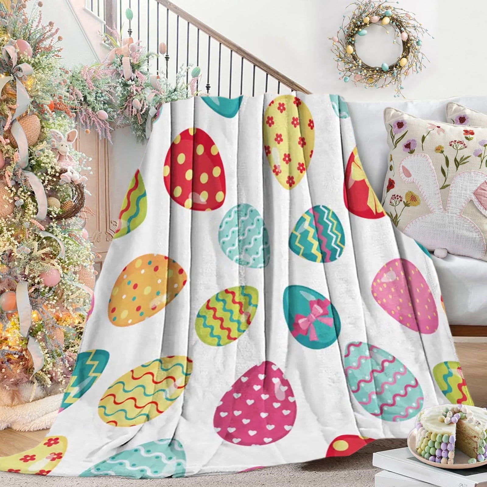Zonao Easter Eggs Fleece Throw Blanket for Couch Sofa,Cute Easter ...