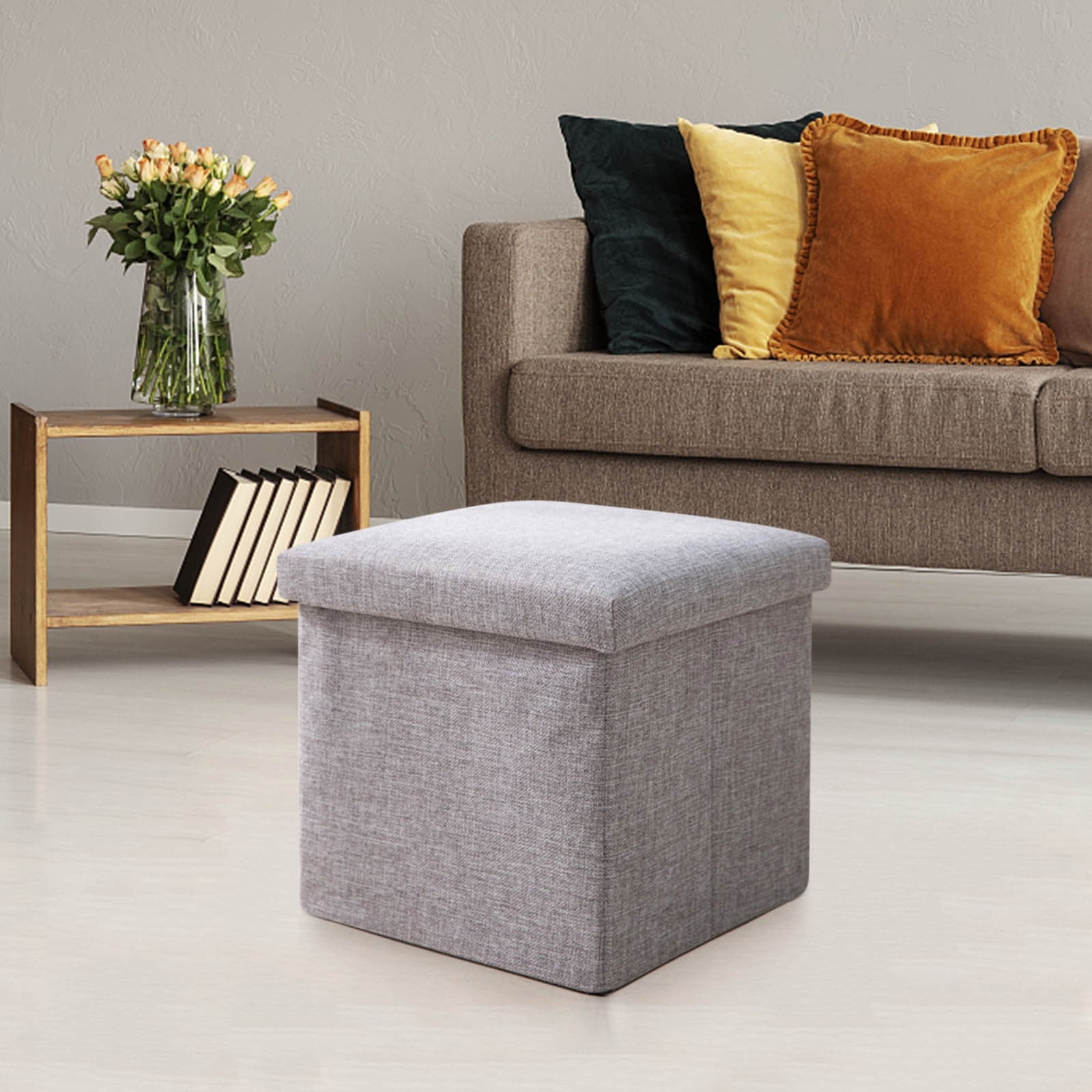 Zonao Storage Ottoman Cube,Linen Small Foot Seat,for Living Room ...